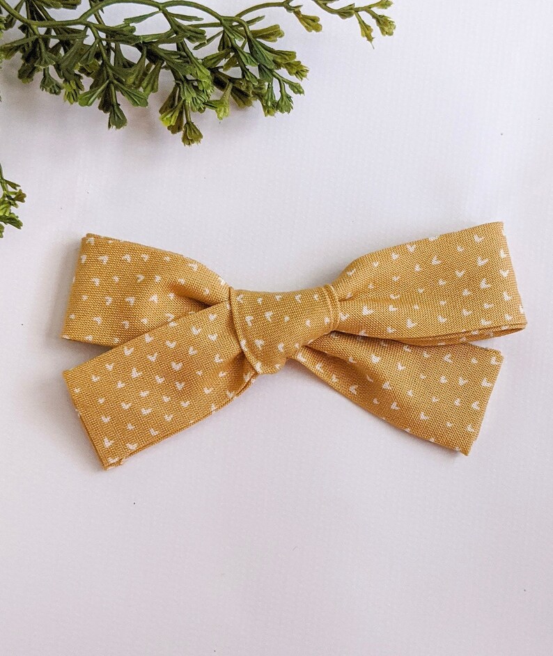 Mini Hearts Mustard MEDIUM Knot Bow | Mustard Hair Bow | Girl's Hair ...