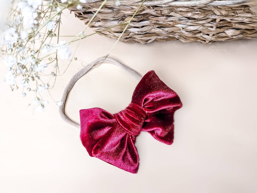 Burgundy Velvet Mini Classic Bow| Wine Velvet Bow| Girl's Hair Bow ...