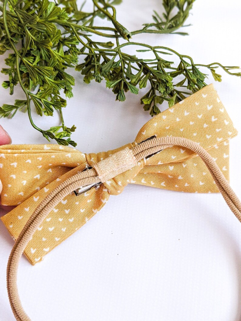 Mini Hearts Mustard MEDIUM Knot Bow | Mustard Hair Bow | Girl's Hair ...