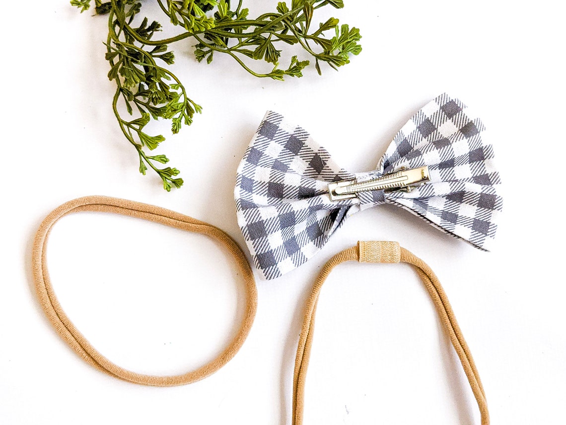 Gray Gingham LARGE Bow Large Gingham Hair Bow Girl's | Etsy