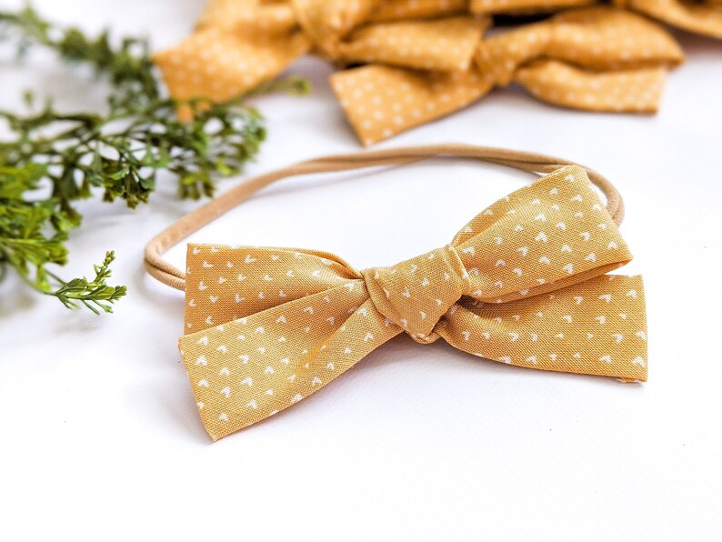 Mini Hearts Mustard MEDIUM Knot Bow | Mustard Hair Bow | Girl's Hair ...