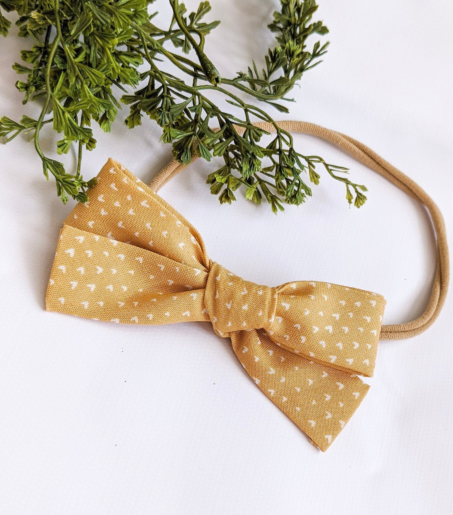 Mini Hearts Mustard MEDIUM Knot Bow | Mustard Hair Bow | Girl's Hair ...