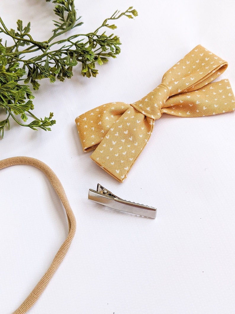 Mini Hearts Mustard MEDIUM Knot Bow | Mustard Hair Bow | Girl's Hair ...