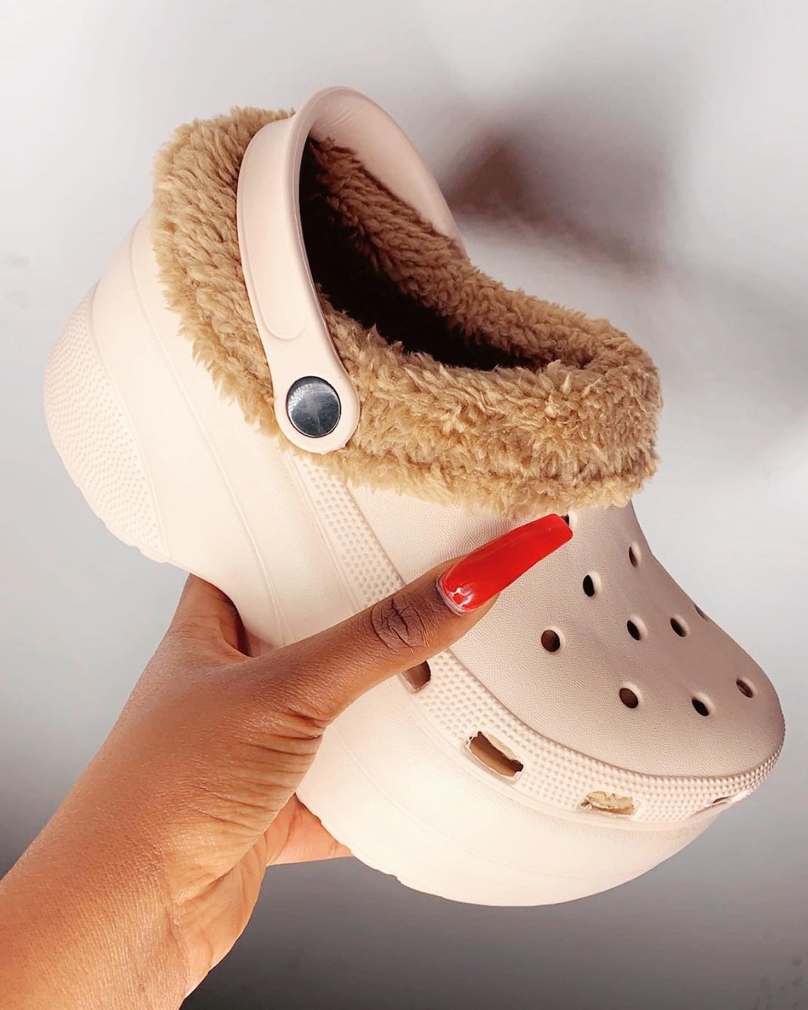 Fuzzy platform croc slides tall crocs for women platform | Etsy