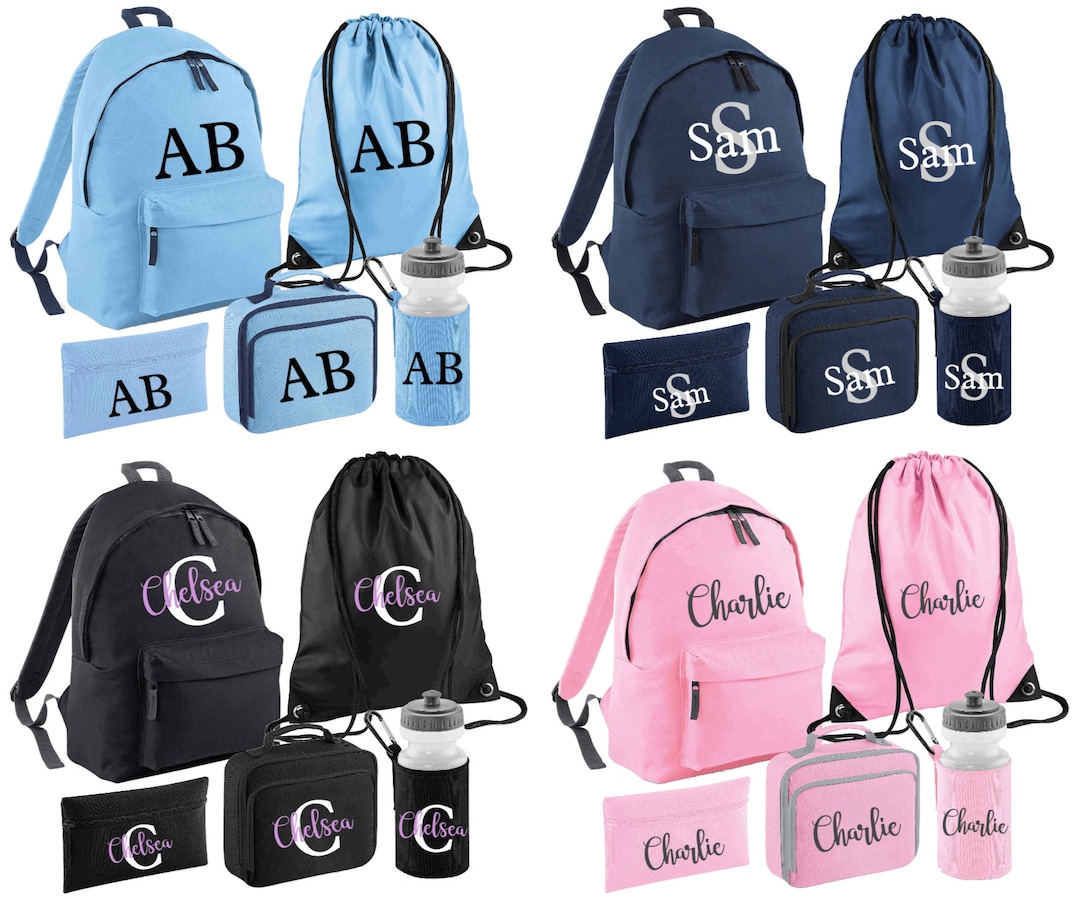 Personalised Back to School Set Bundle Backpack Gym Lunch Bag Pencil ...