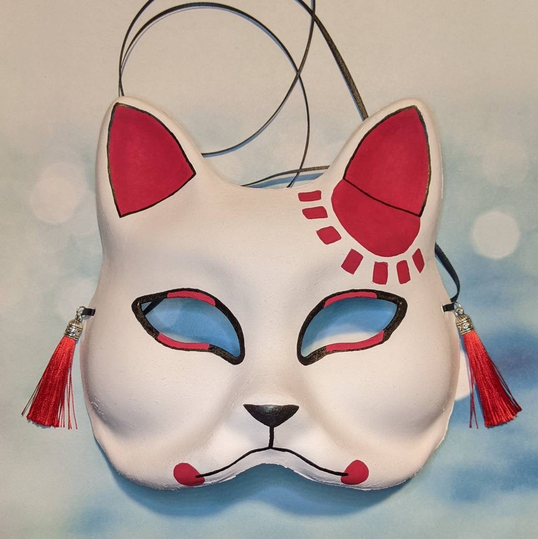 Anime-inspired With Red Sun Hand-painted Kitsune Mask Made-to-order ...