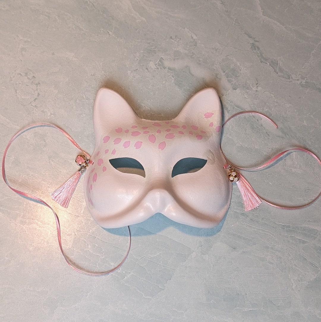 Falling Petals Cherry Blossom Fox Mask | Sakura Japanese Kitsune Hand ...