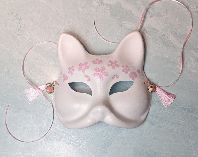 Blush Pink Cherry Blossom Fox Mask | Sakura Japanese Kitsune Hand ...