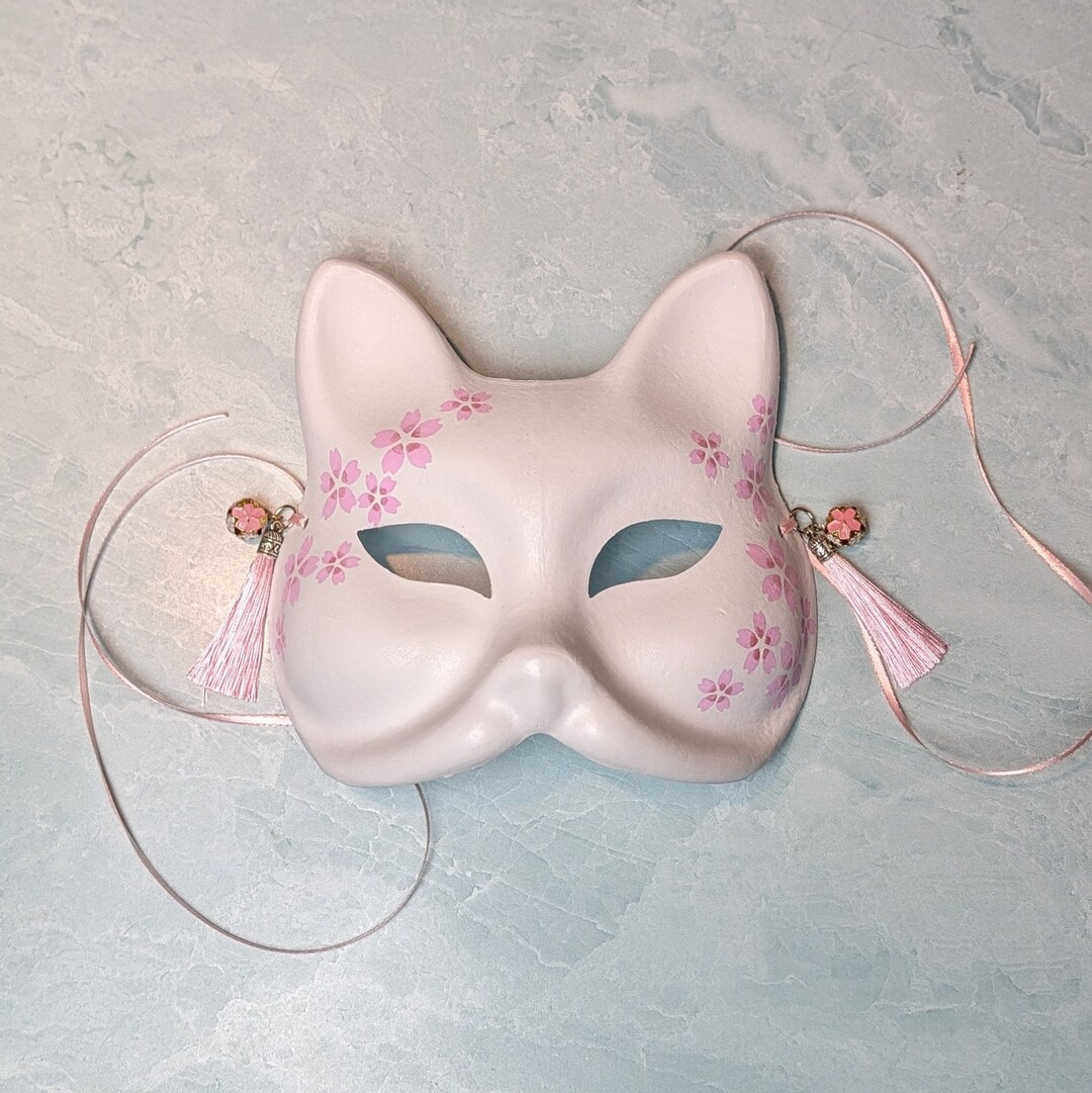 Light Pink Cherry Blossom Fox Mask | Sakura Japanese Kitsune Hand ...
