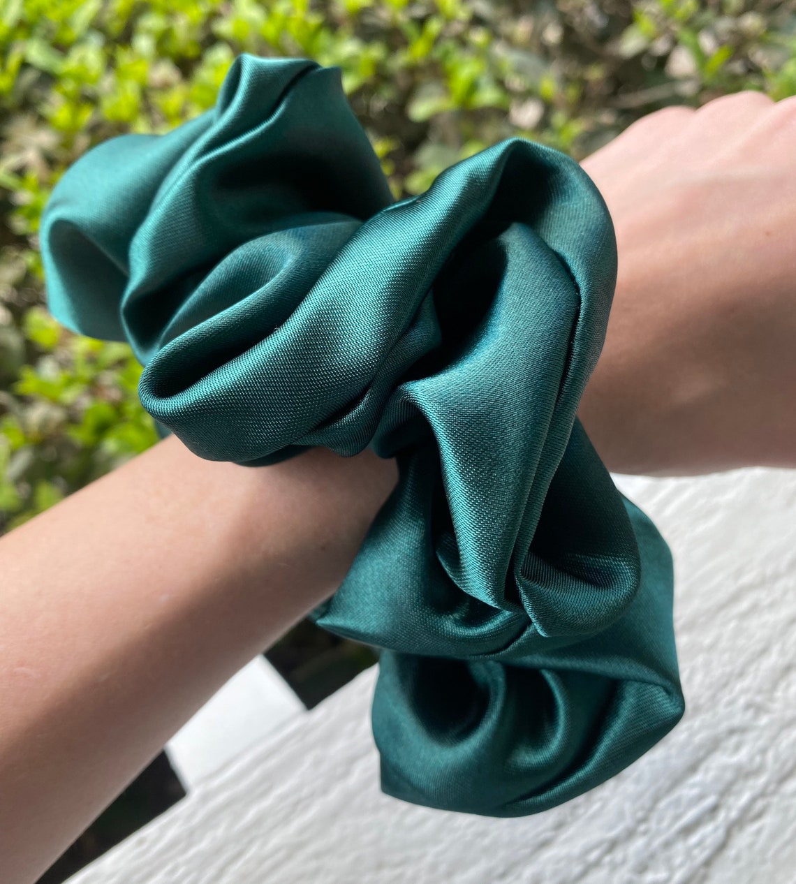 Emerald Green XL Satin Scrunchies, Jumbo Hunter Green Scrunchies, Shiny ...