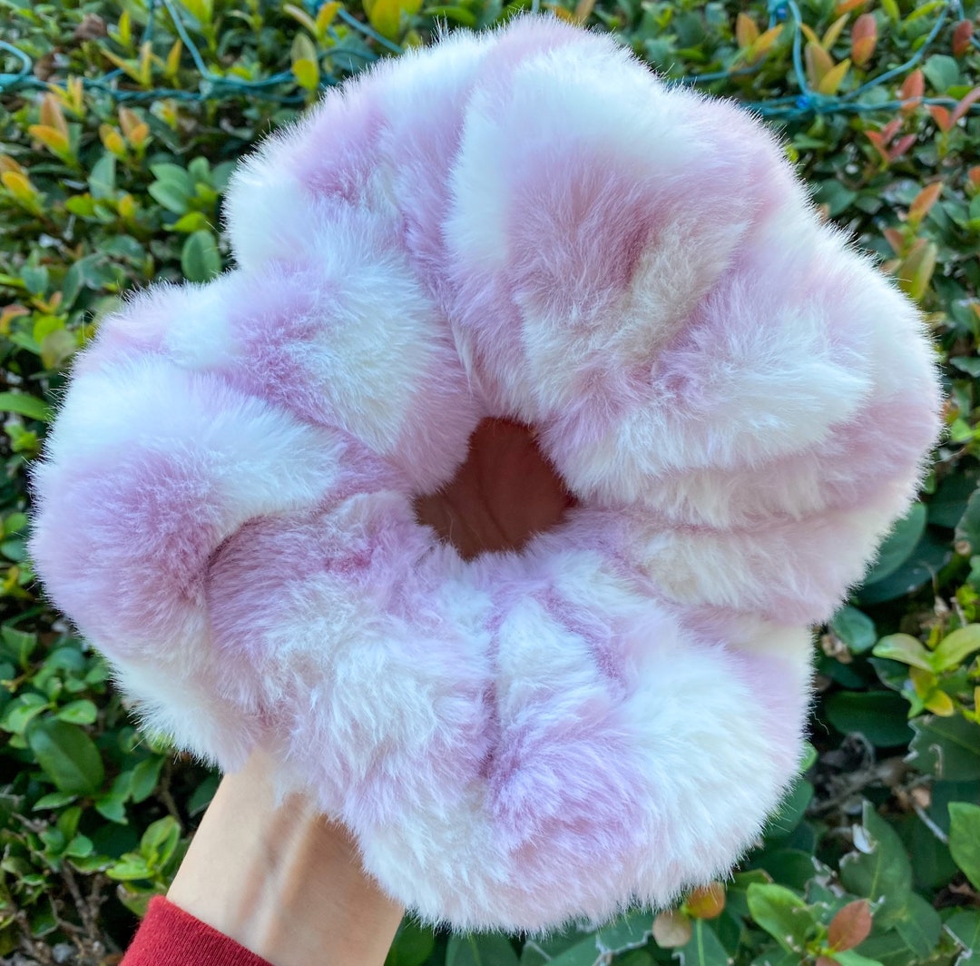 XL Faux Fur Scrunchies, Plush, Geo Pattern, Checkerboard, Pink and ...