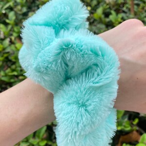 XL Faux Fur Scrunchie, Aqua Blue Jumbo Scrunchie, Fuzzy, Summer, so ...