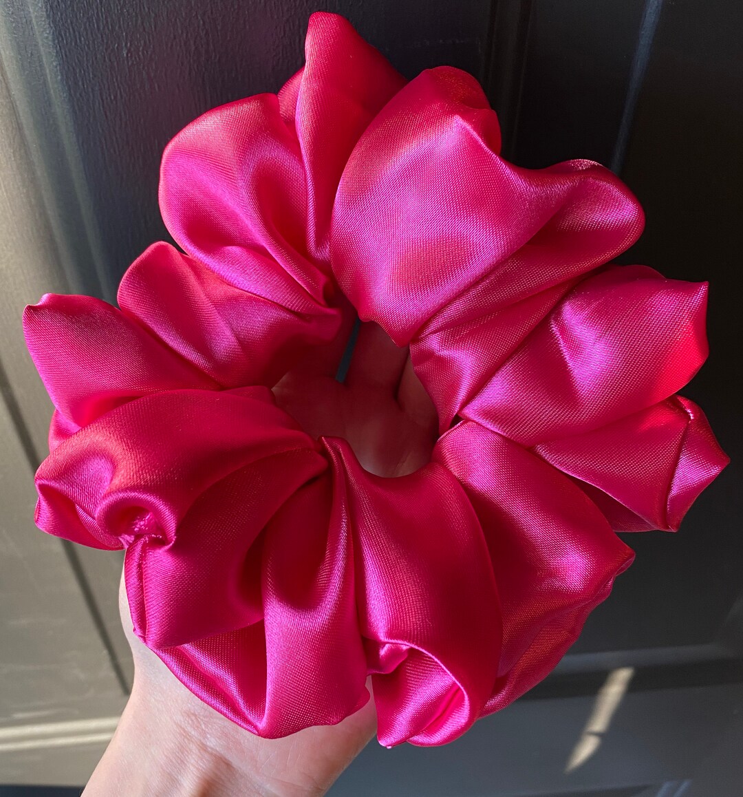 XL Hot Pink Satin Scrunchies, Jumbo Strawberry Pink Scrunchy, Summer ...