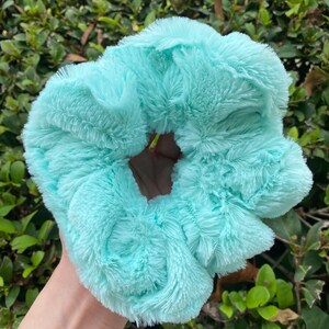 XL Faux Fur Scrunchie, Aqua Blue Jumbo Scrunchie, Fuzzy, Summer, so ...