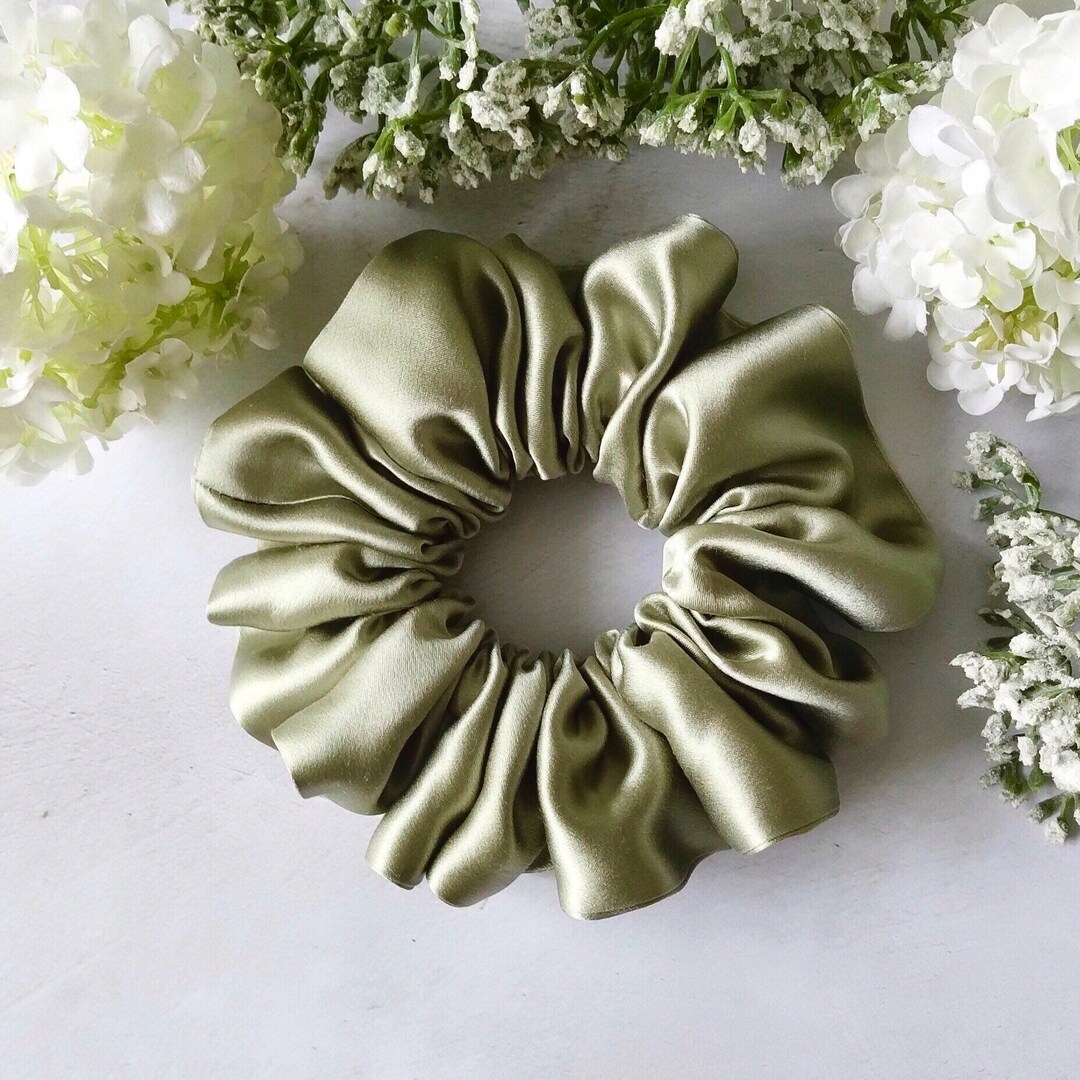 Pure Mulberry Silk Sustainable Scrunchie Large Sage Green Willow Luxury ...