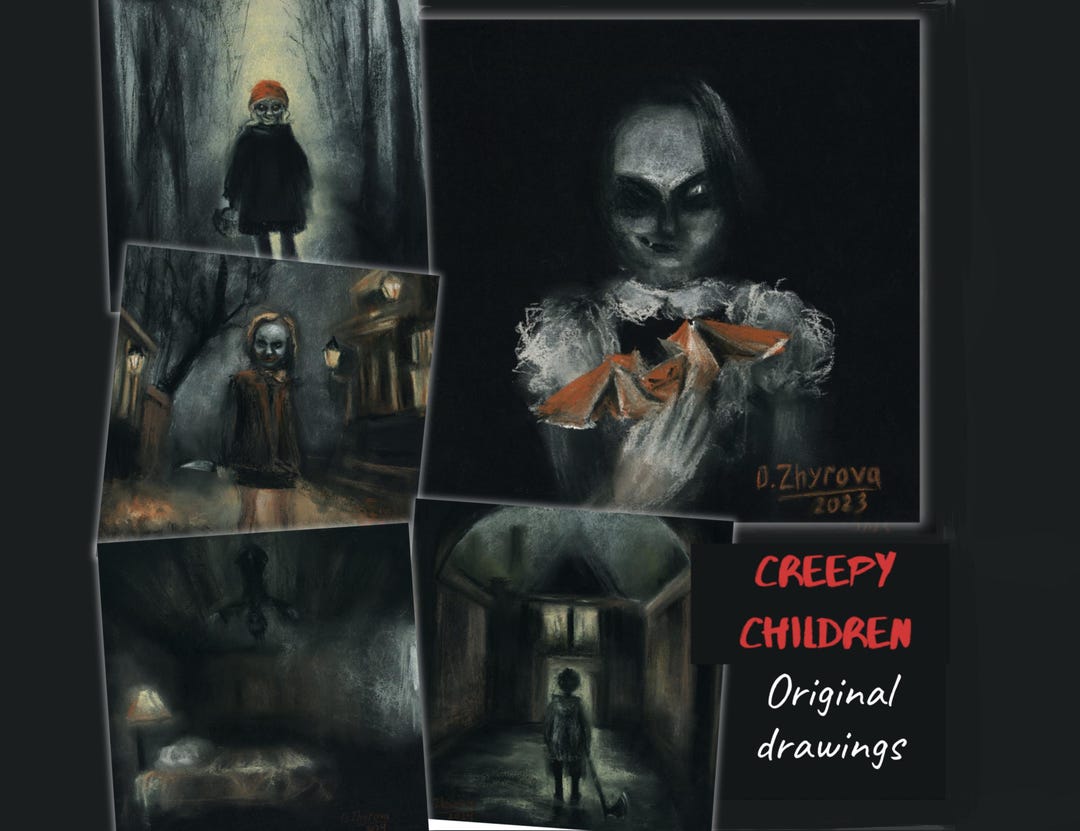 Original Framed Creepy Cute Halloween Children Drawing, Spooky Season ...