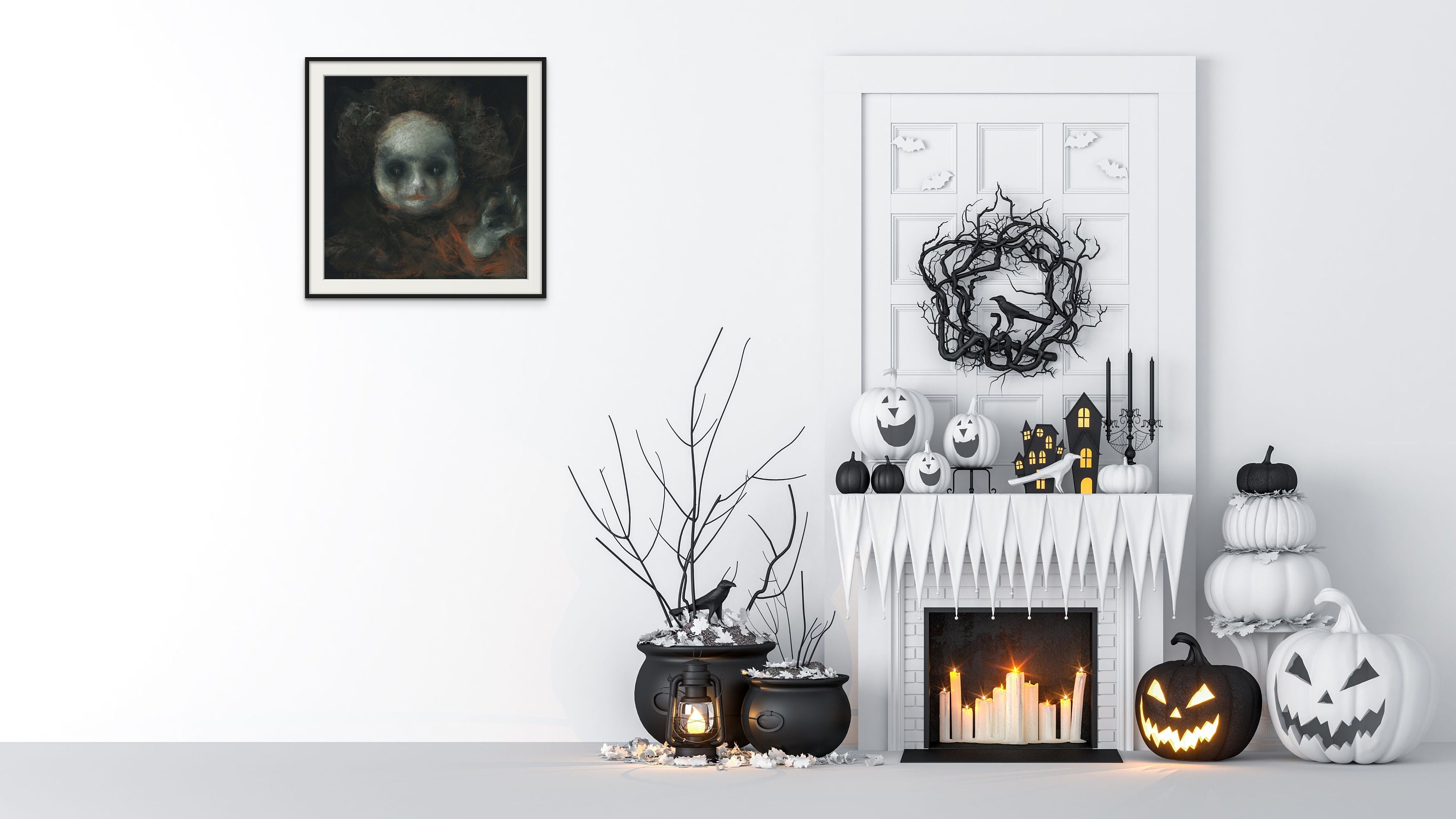 Original Framed Creepy Cute Halloween Drawing Creepy Monster - Etsy