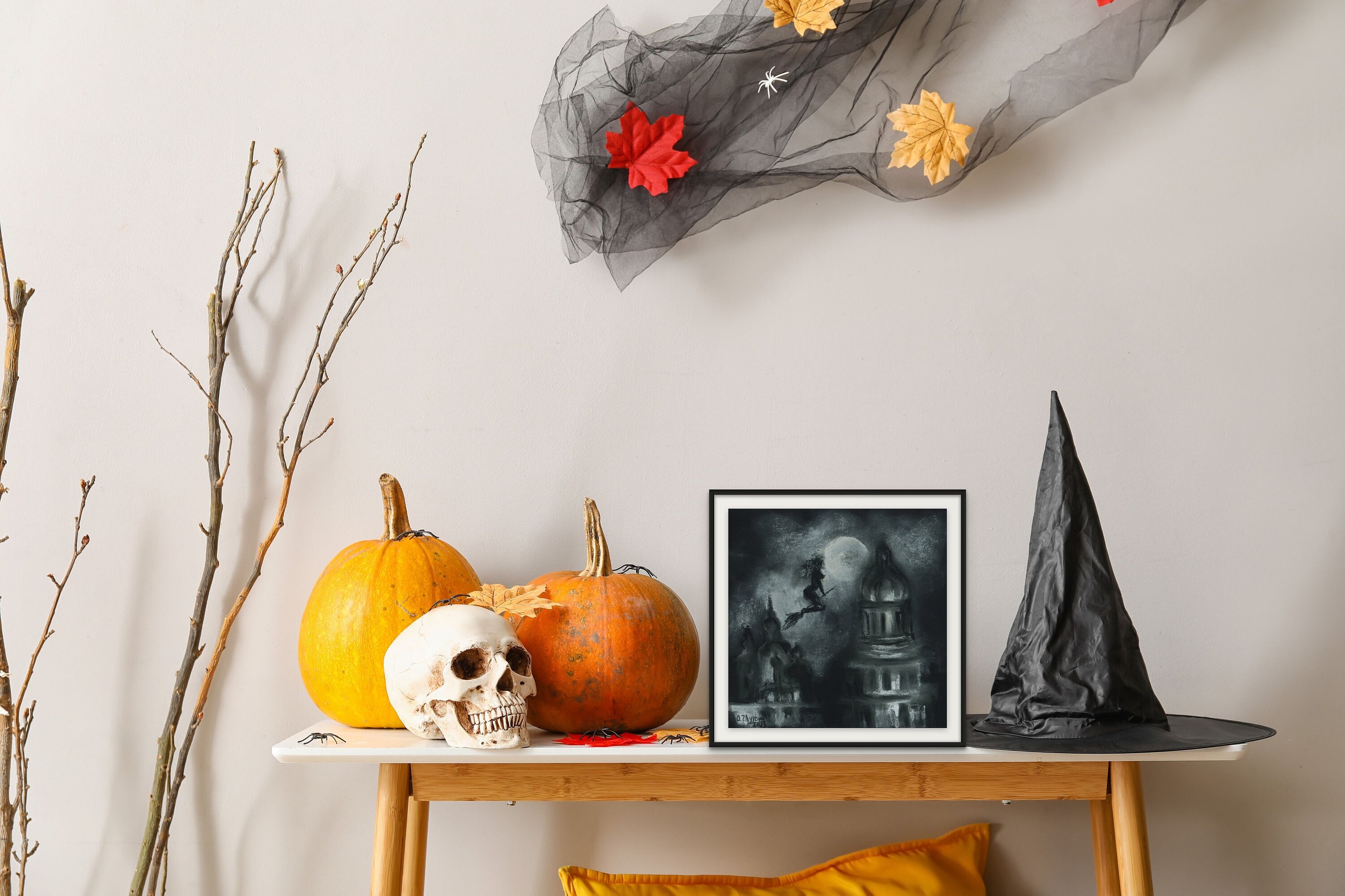 Original Framed Creepy Cute Drawing Halloween Flying - Etsy