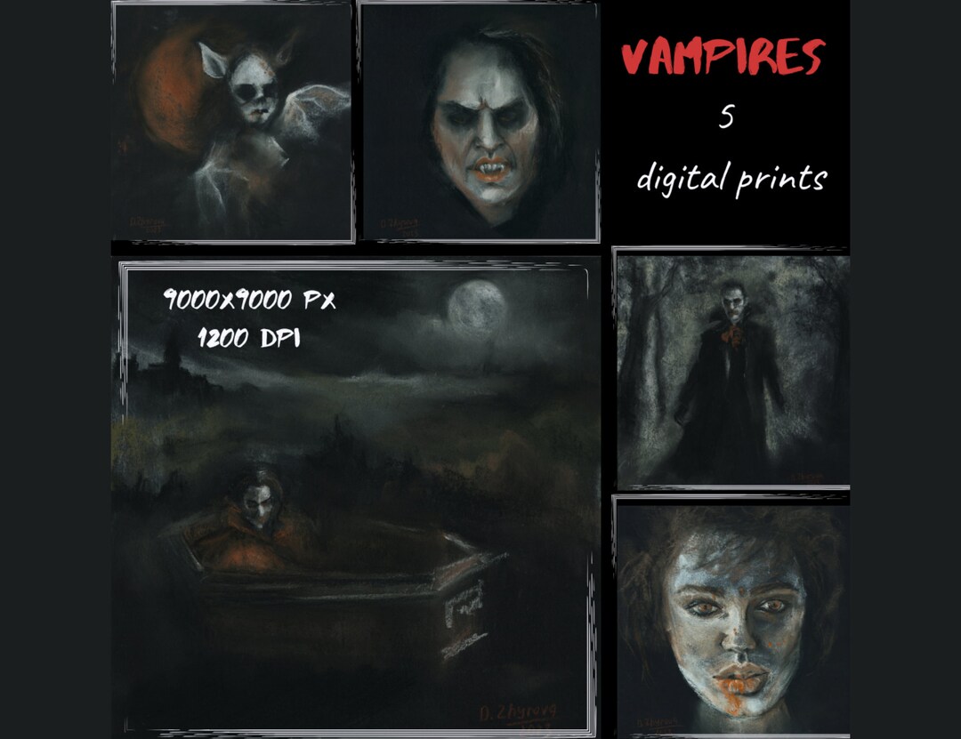 Digital Download Printable Vampires Dark Gothic Art Set: 5 Original ...