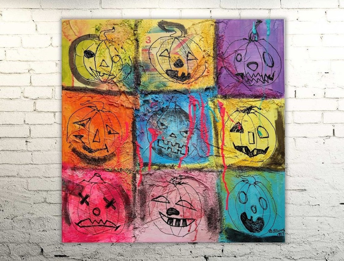 Original canvas pop art Halloween Pumpkin creepy cute | Etsy