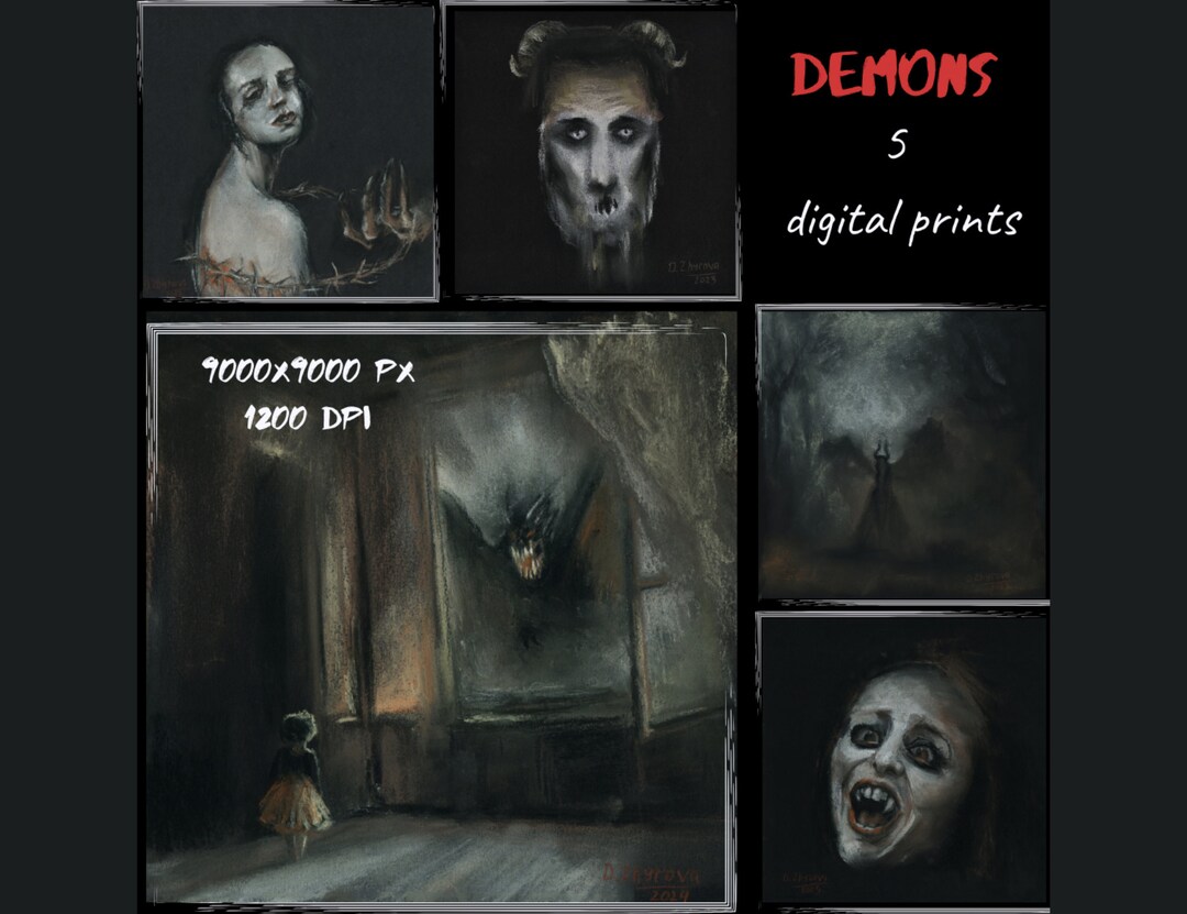 Digital Download Printable Demons Dark Gothic Art Set: 5 Original ...