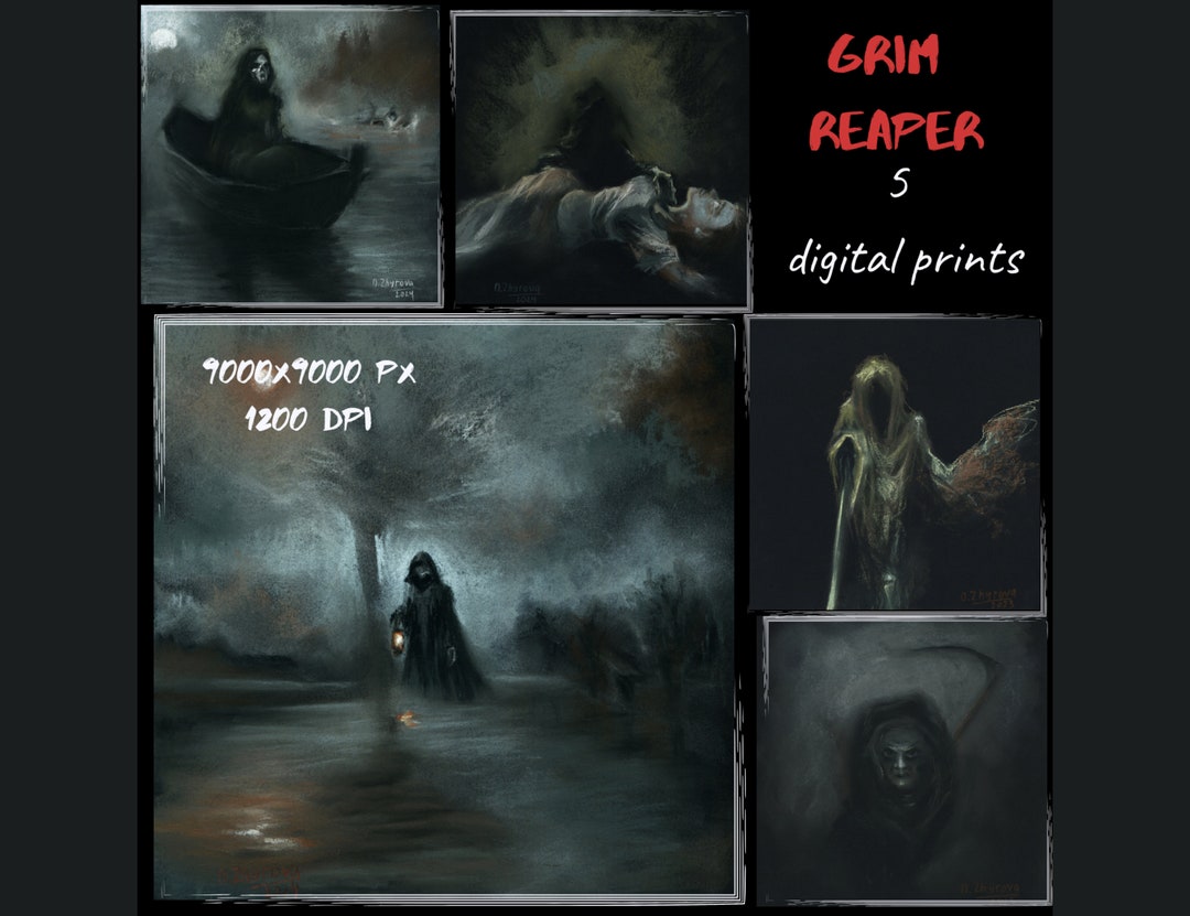 Digital Download Printable Grim Reaper Gothic Art Set: 5 Original ...