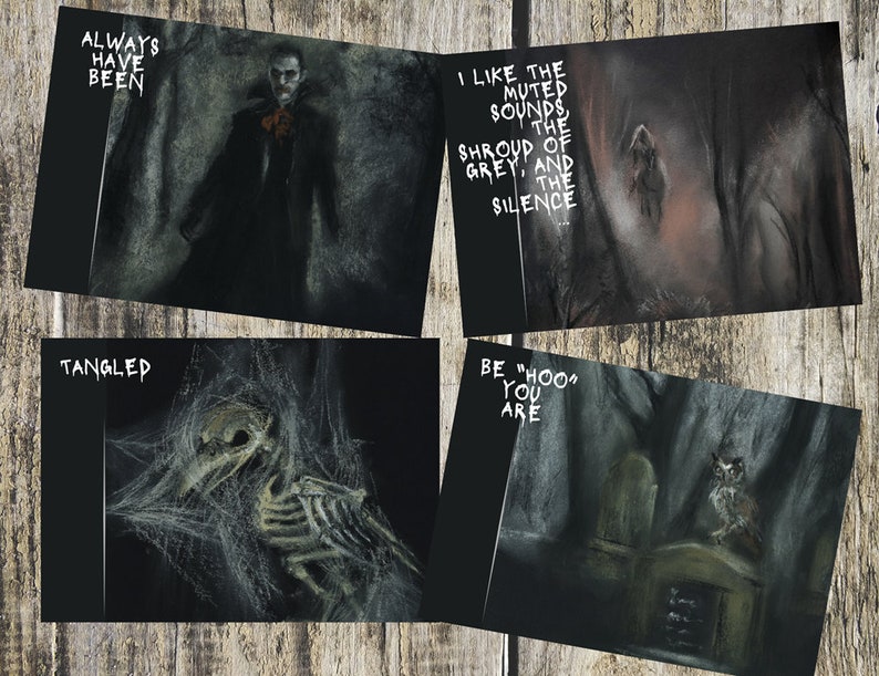 Digital Printable Dark Gothic Art Set: 12 Bookmarks, 10 A6 Postcards, 4 ...