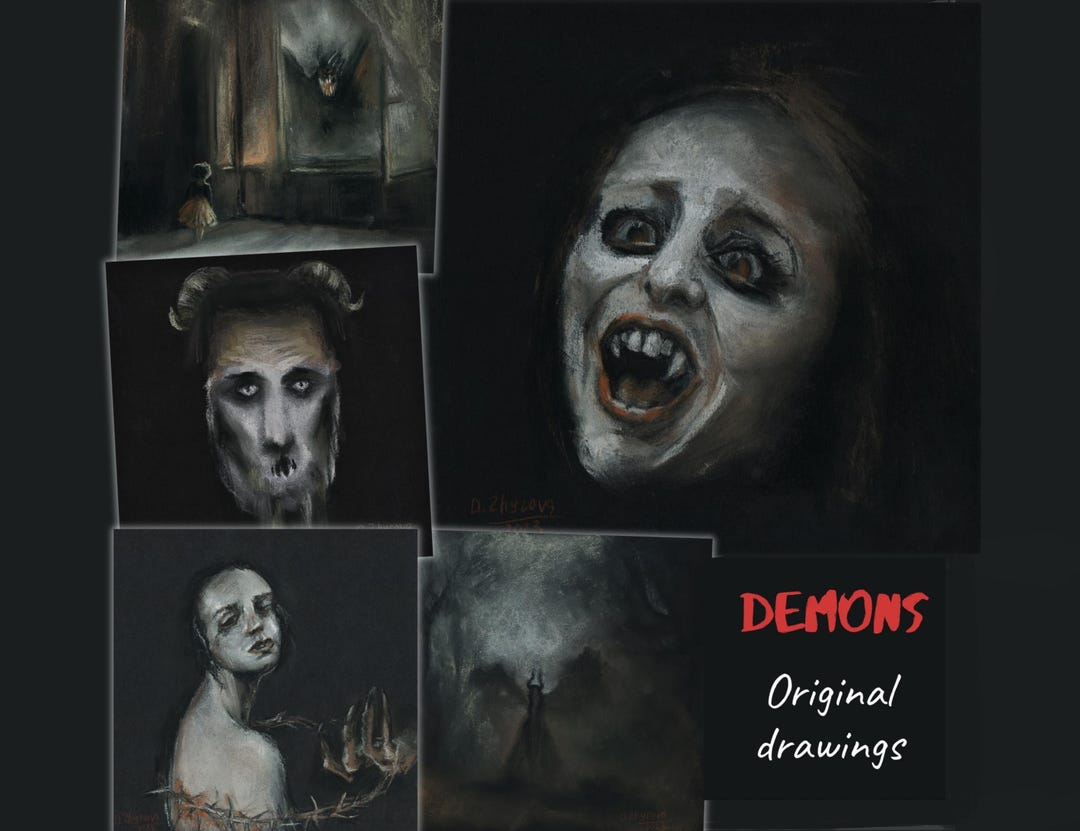 Original Framed Creepy Cute Halloween Demon Drawing, Spooky Season Wall ...