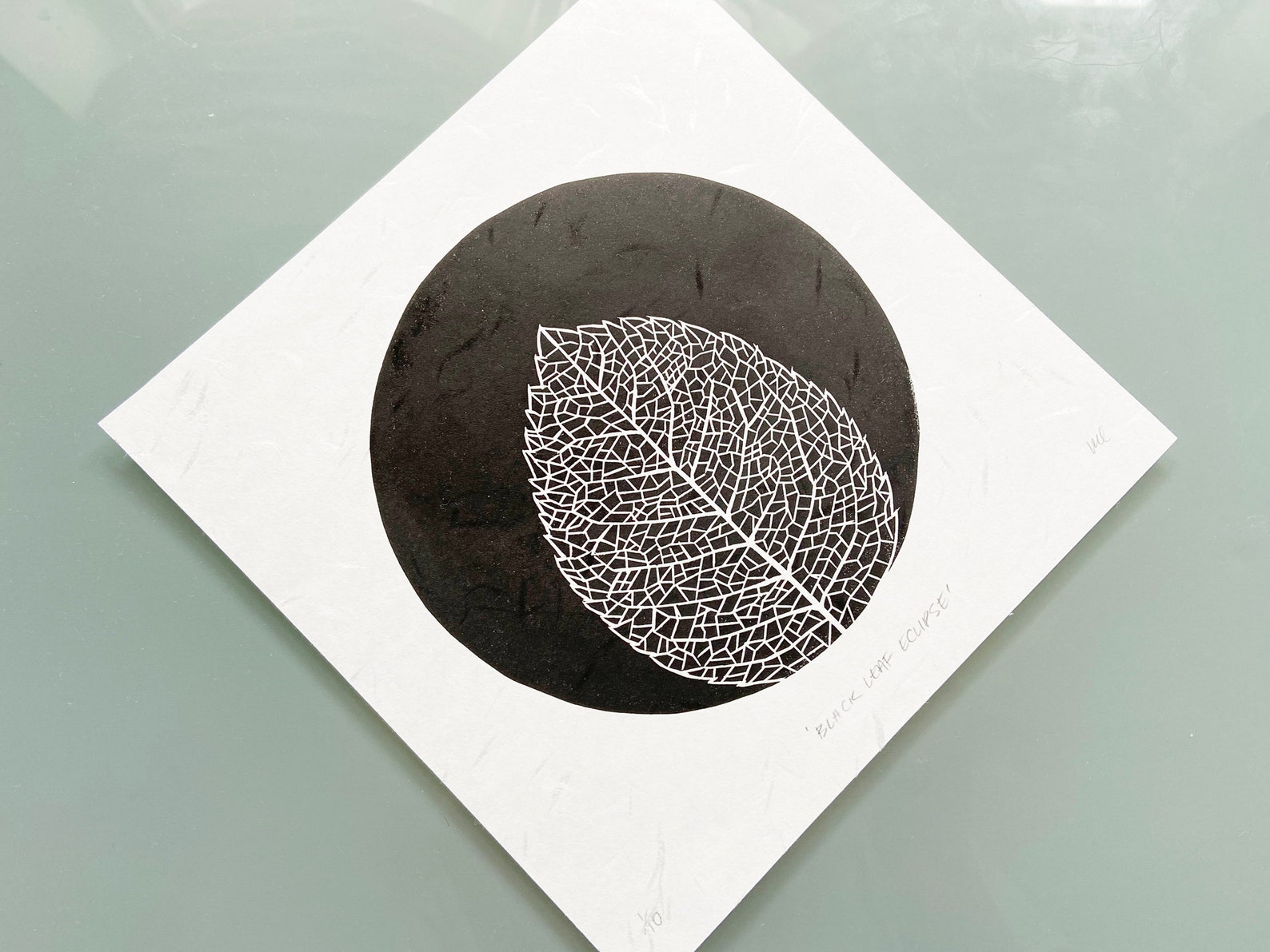 Handprinted Leaf Linocut Art Print, Gold & Silver Highlights - Etsy UK