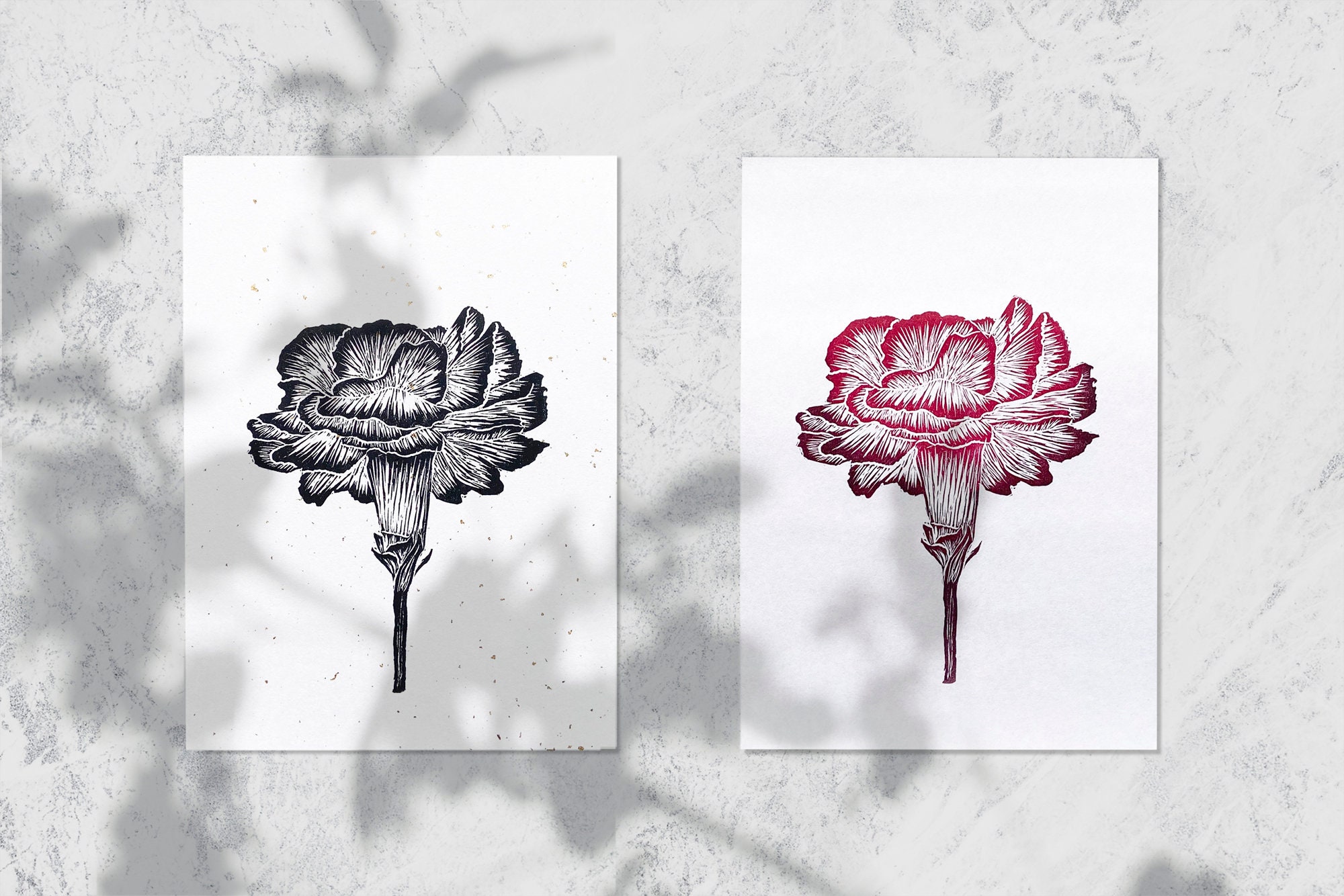 Carnation Flower Linocut Art Print | Original Linocut Lino Carnation Flower Linocut Art Print | Original Linocut Lino