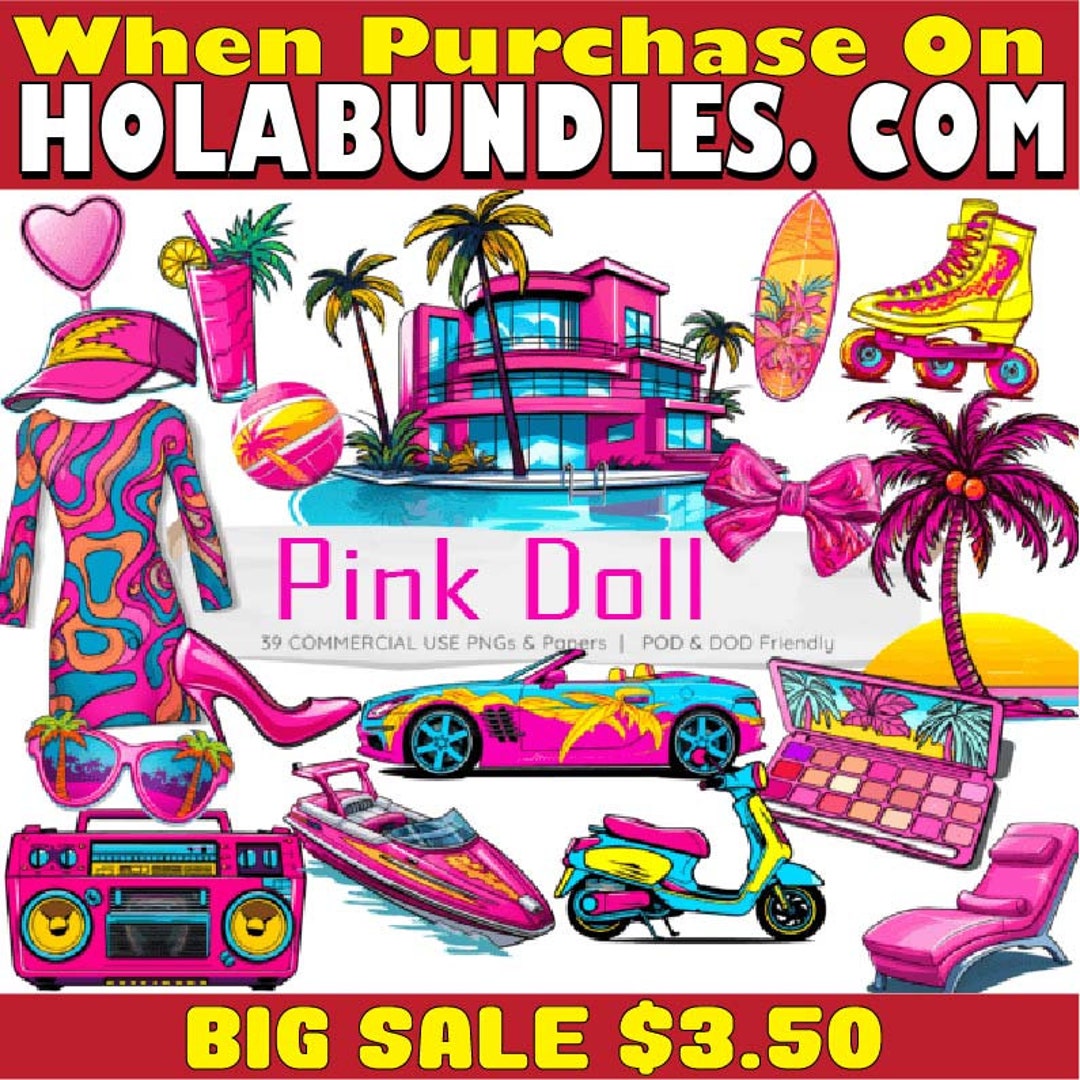 Barb PNG Mega Bundle, Pink Fashion Doll Seamless Patterns, Malibu Dream ...