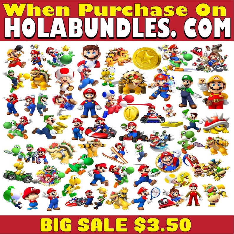 Super Mario Clipart Bundle, Transparent Images, Printable Mario Png ...