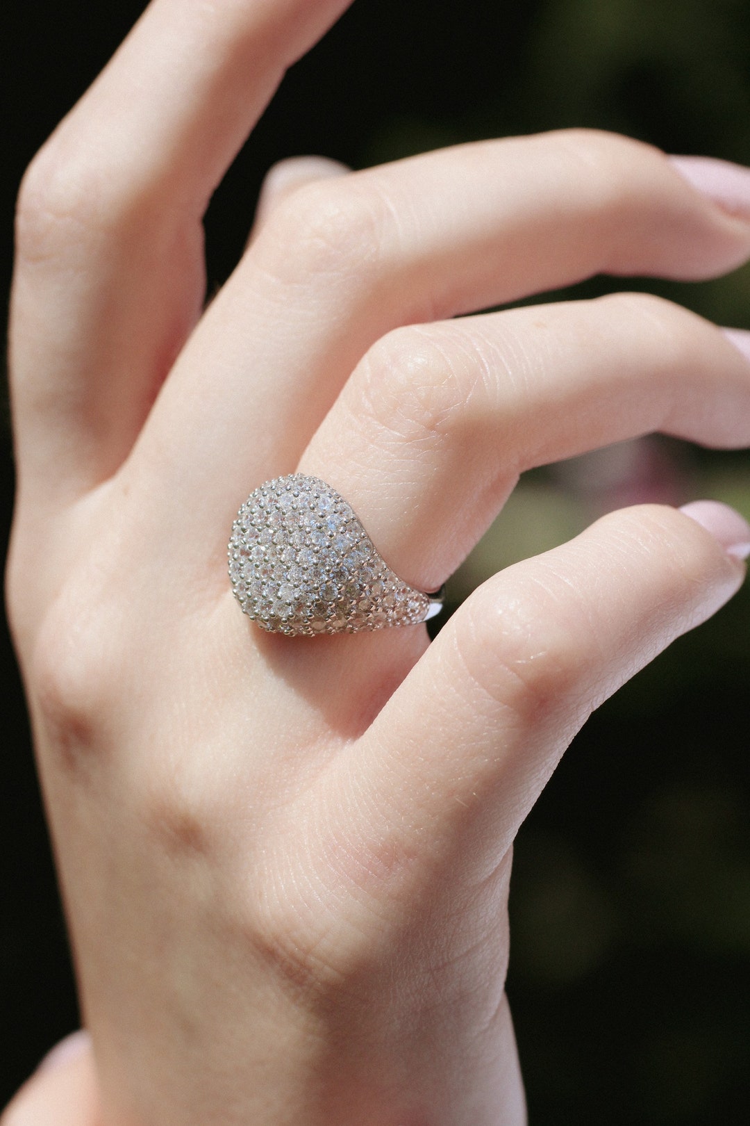 Round Pavé Chevalier Ring in 925 Silver With White Zirconia, Women's ...