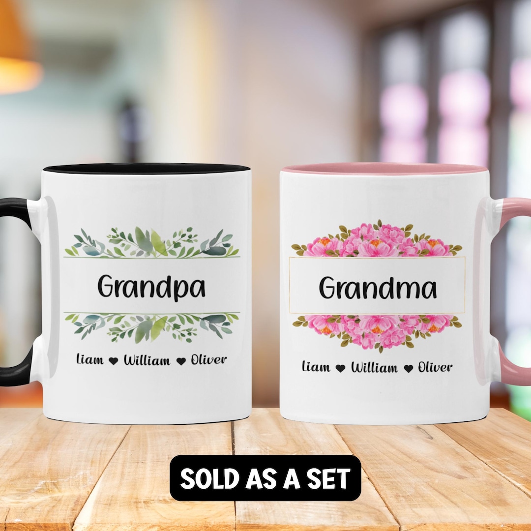 Personalized Grandparents Mug Set With Grandkids Names, Custom Gift for ...