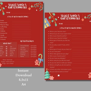 Secret Santa Questionnaire, Kids Secret Santa Questionnaire, Christmas ...