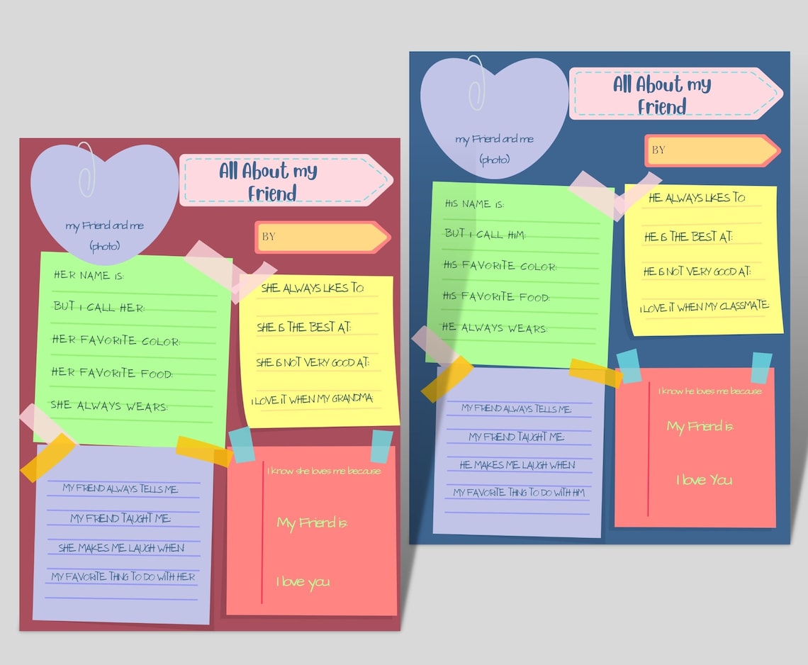 All About My Best Friend Worksheet Editable My All Friends - Etsy