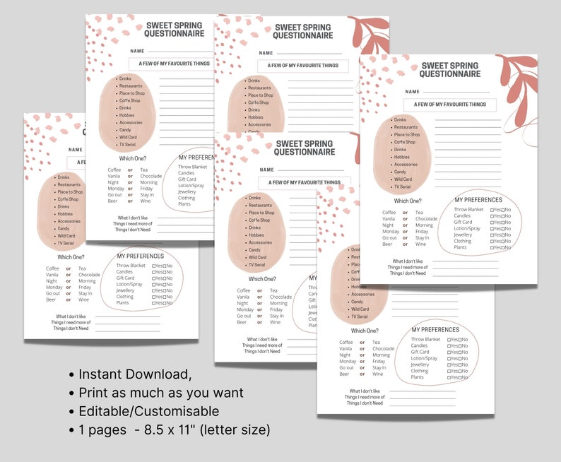 Sweet Spring Questionnaire (gift Exchange, Gift Ideas, Sorority, Church ...