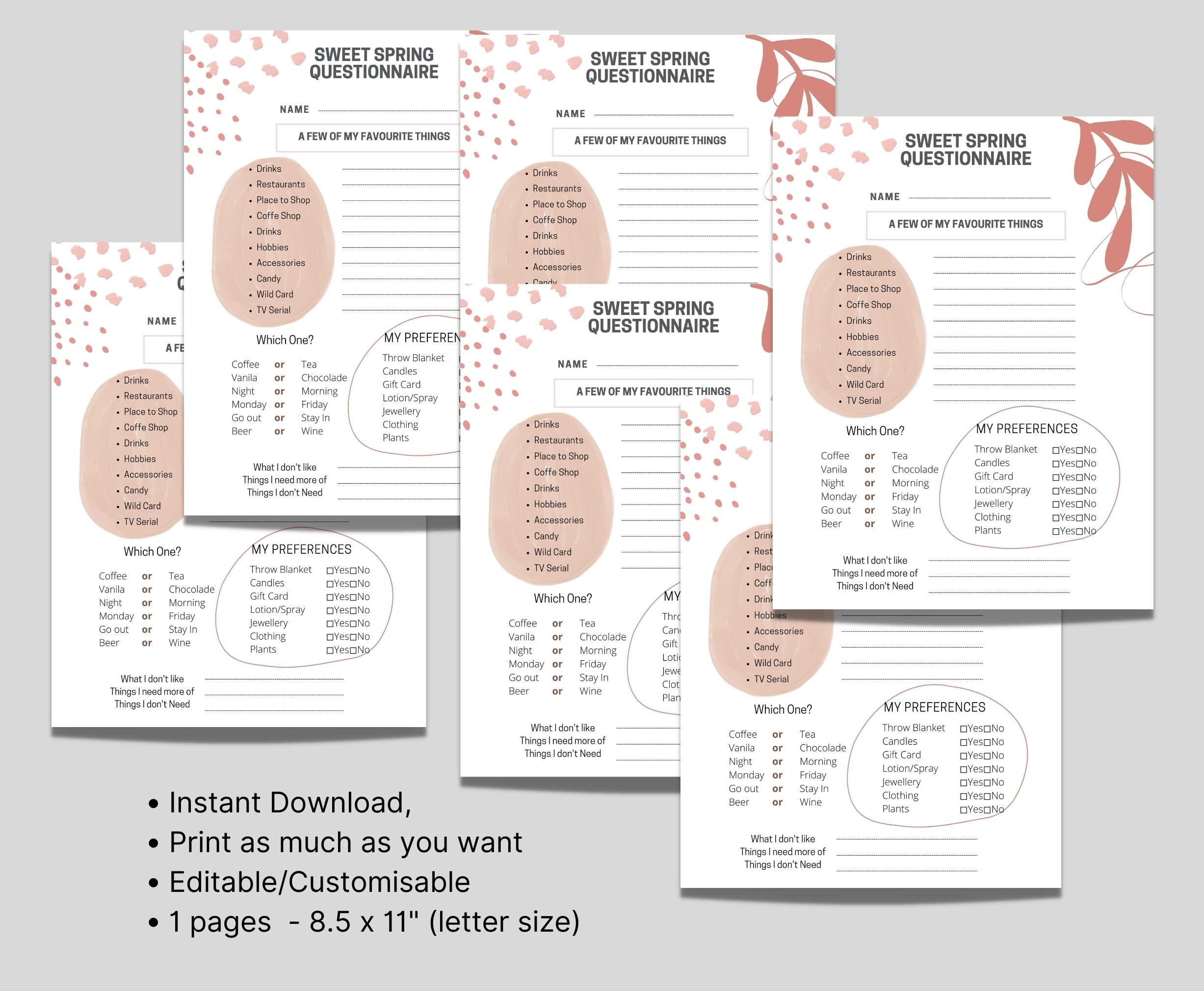 Sweet Spring Questionnaire gift Exchange, Gift Ideas, Sorority, Church ...