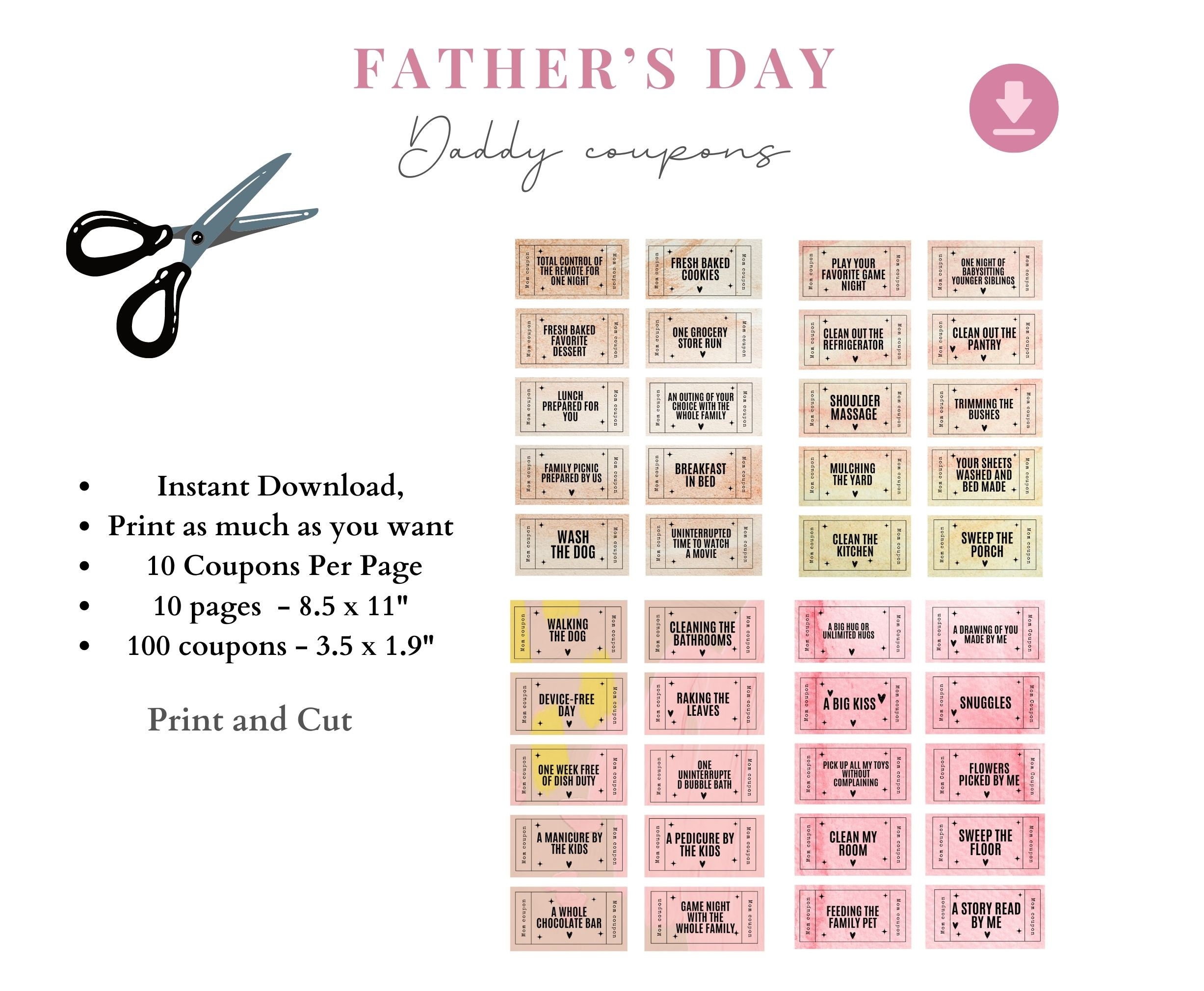 Printable Father's Day Coupon Books, Daddy's Coupon Book, Happy Father ...
