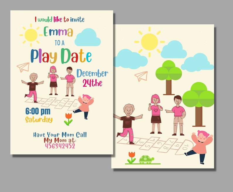 Editable Printable Playdate Card Kids Playdate Card Template ...