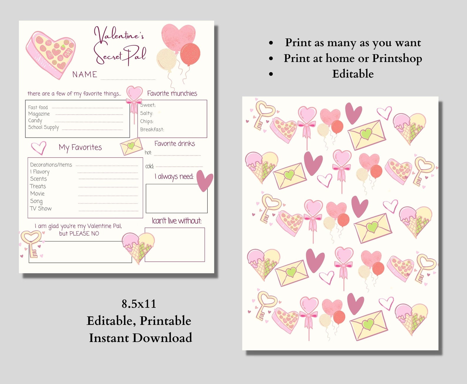 Valentine's Day Secret Pal Questionnaire, Printable Gift Exchange Wish ...