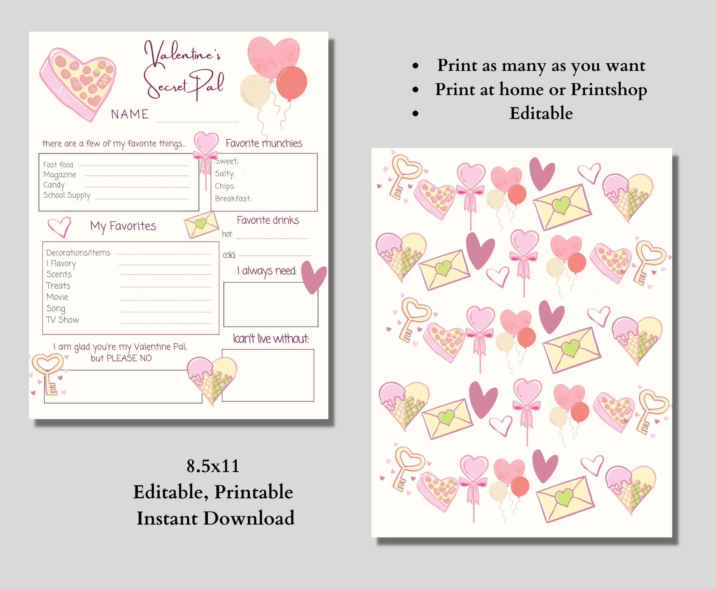 Valentine's Day Secret Pal Questionnaire, Printable Gift Exchange Wish ...