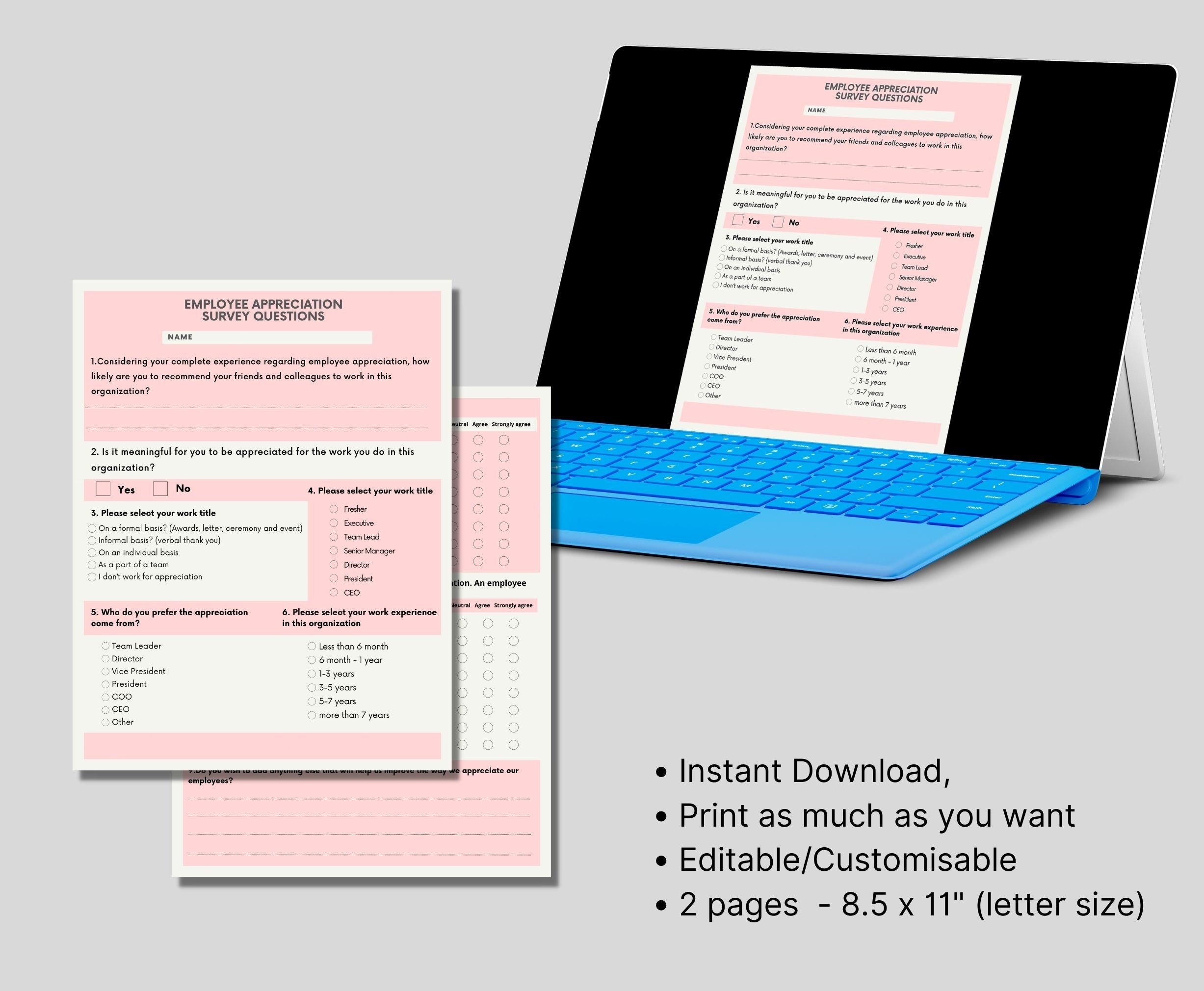 Employee Appreciation Survey Questionnaire Template, Employee ...