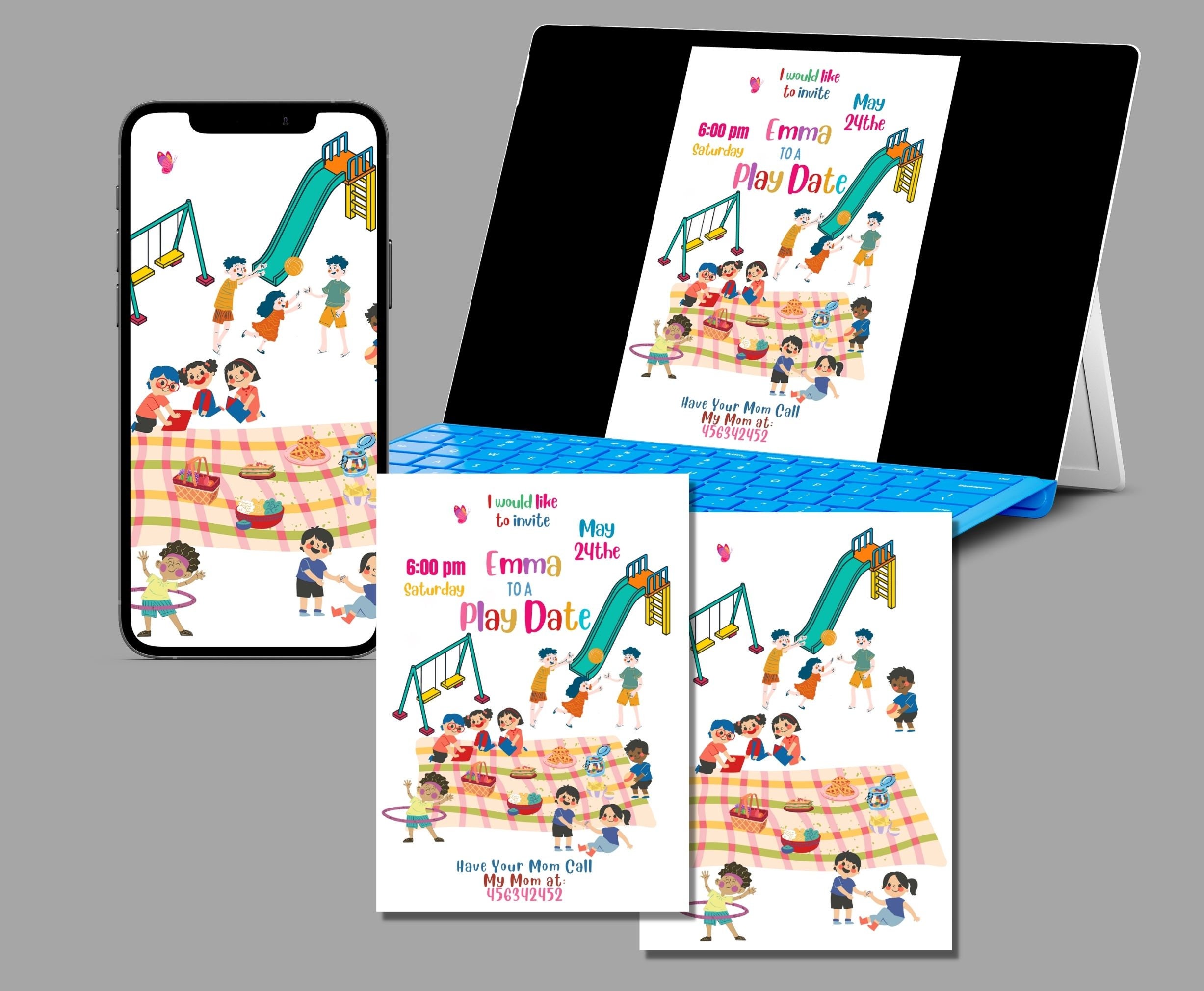 Picnic Playdate Invitation, Let’s Play, Summer Playdate Invitation ...