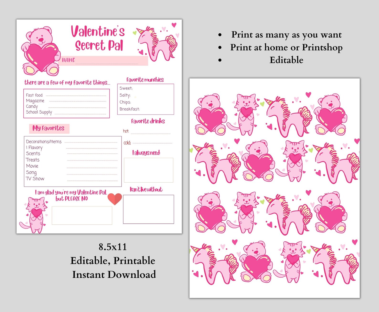 Valentine's Day Secret Pal Questionnaire, Printable Gift Exchange Wish ...