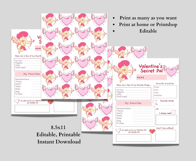 Valentine's Day Secret Pal Questionnaire, Printable Gift Exchange Wish ...