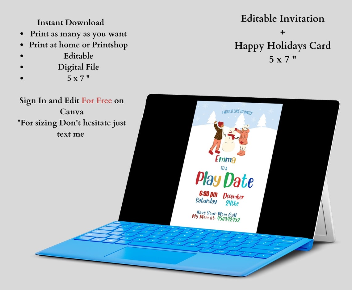 Playdate Invitation Template Editable Printable Playdate Card, Play ...