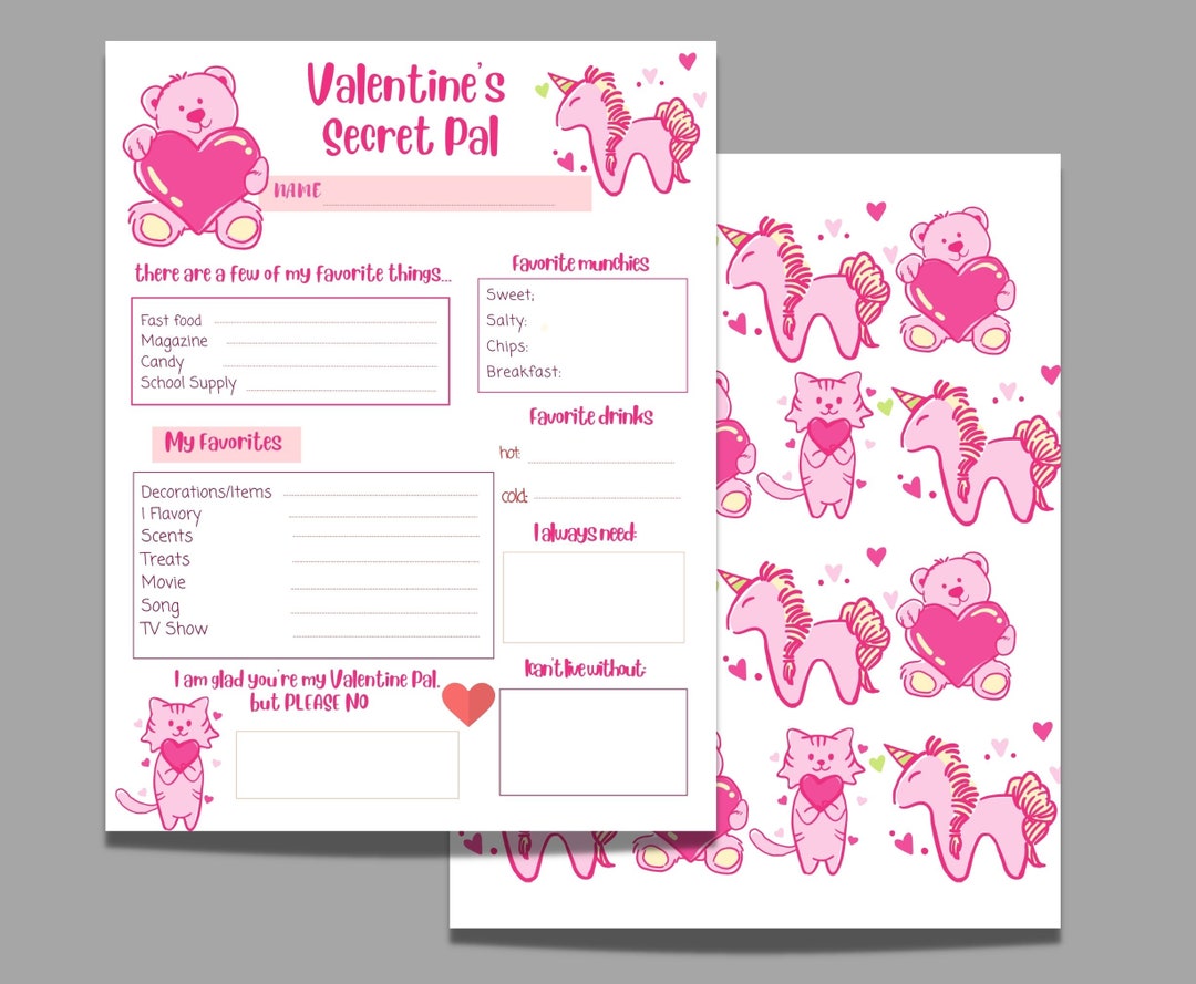 Valentine's Day Secret Pal Questionnaire, Printable Gift Exchange Wish ...