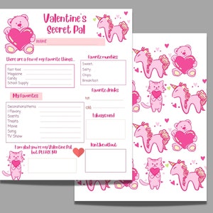 Valentine's Day Secret Pal Questionnaire, Printable Gift Exchange Wish ...