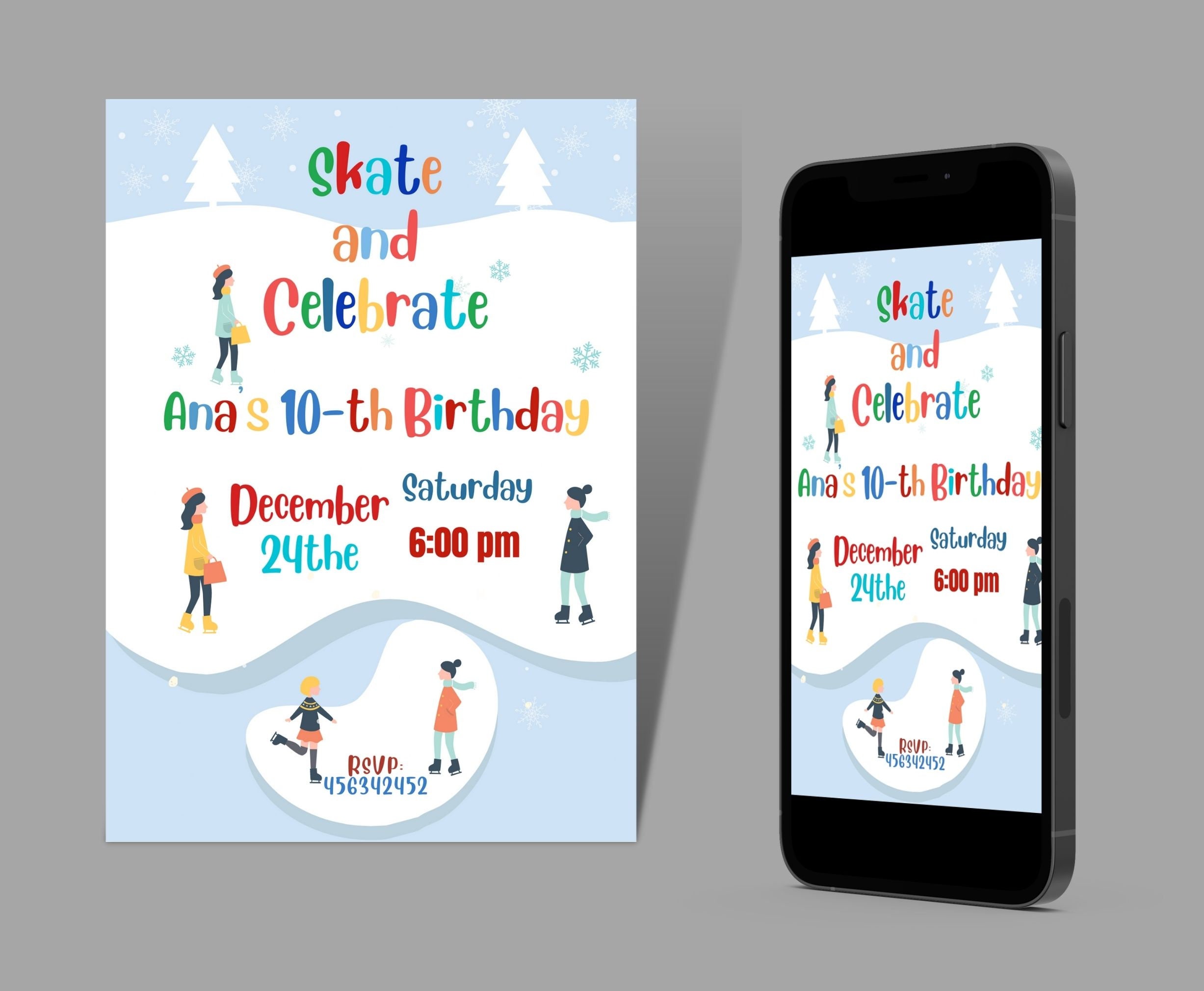 EDITABLE Ice Skating Invitation Template Ice Skating Birthday - Etsy